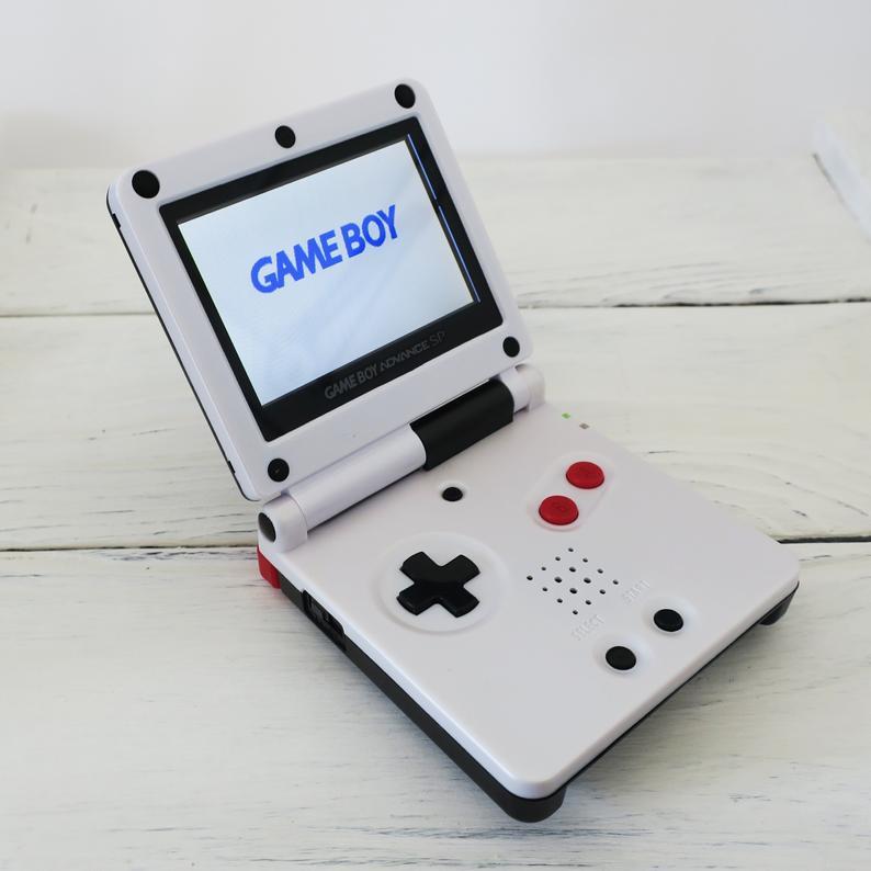 Custom Modded Gameboy Advance SP AGS-101 Black and White (Gameboy Adva ...